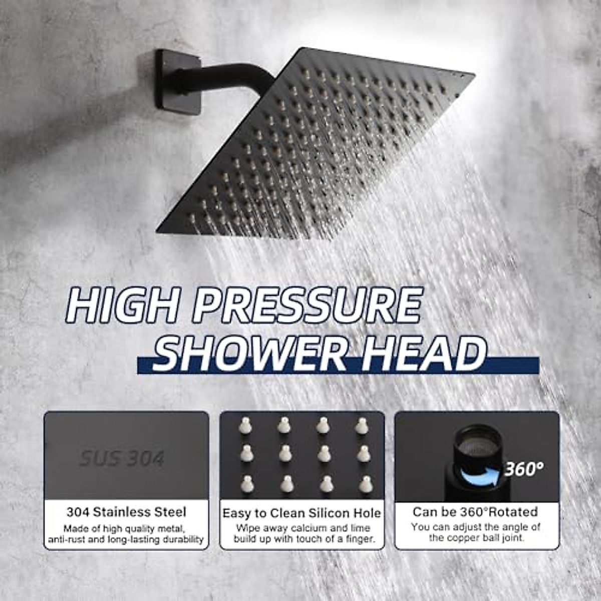 POP SANITARYWARE Matte Black Shower Faucet Set with Tub Spout Bathroom Rainfall 8 Inch Shower Head System with Handheld Single Handle Shower Trim Kit with Valve