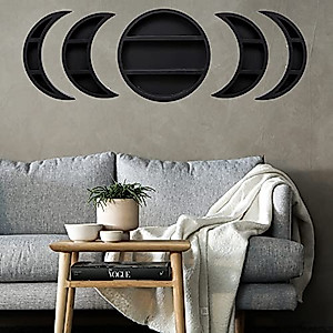 JCLD&YO9 Moon Phase Shelf Set Black Moon Shelf Crescent Floating Shelves,Bed Sofa Wall Decor Storage Rack,Office Decorative 5 Pieces Gift