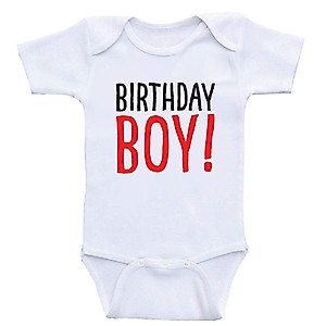 Heart Co Designs Birthday Boy Baby Clothes - One Piece Baby Bodysuits (18mo Short Sleeve, Red Text)