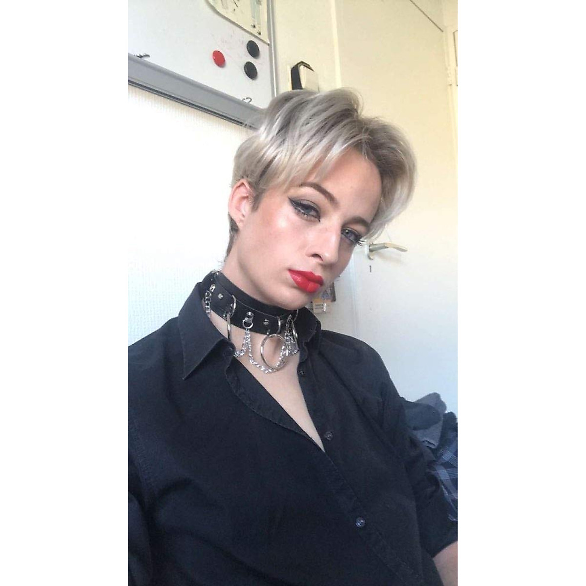 Xjoyous Circle Choker Necklace PU Leather Goth Choker Collar with Black Studded Punk Rock Rivet Collar Adjustable Size