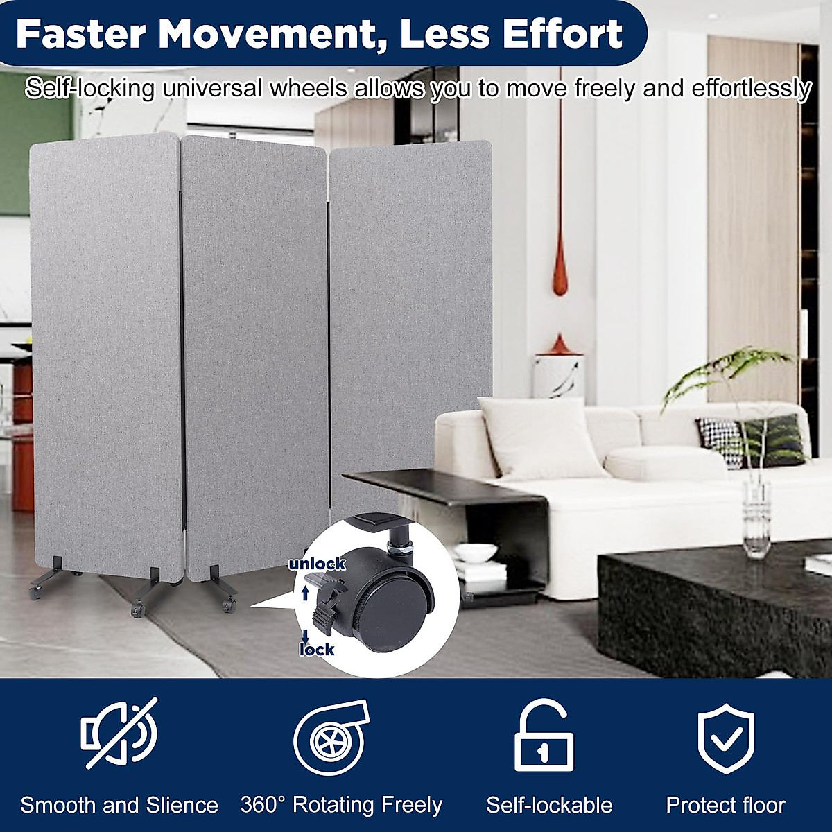 Sound Proof Dividers w/Wheels, Portable Office Wall Divider for Room Partition, Soundproof Room Divider Privacy Panel Partition Wall Cubicle Wall, Rolling Temporary Wall for Studio, School, Hospital