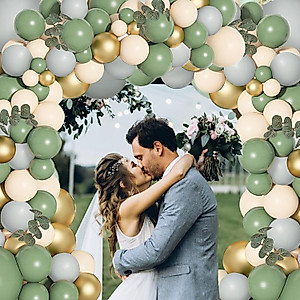 Sage Green Balloons Garland Arch Kit, Olive Green Gold Grey Nude Latex Party Balloons for Baby Shower Jungle Safari Wild One Bridal Shower Wedding Birthday Party Decorations Supplies………