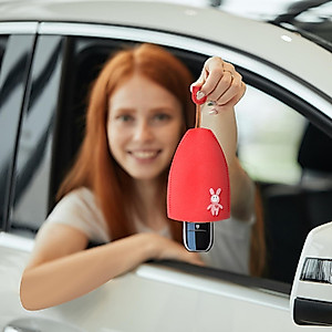 FuninCrea 4PCS Key Case, PU Leather Car Key Case with Wax Rope and Snap-fastener, Personalized Cute Key Fob Case with Rabbit Pattern, Portable Key Pouch for Car Keys, Keys (Style 1)