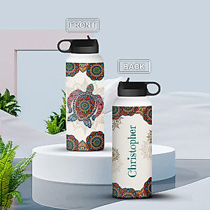 winorax Turtle Water Bottle Personalized Sea Turtles Mandala Stainless Steel Insulated Sport Sports Bottles 32oz 18oz 12oz Custom Name Birthday Christmas Customized Gifts For Women Girls Stuff