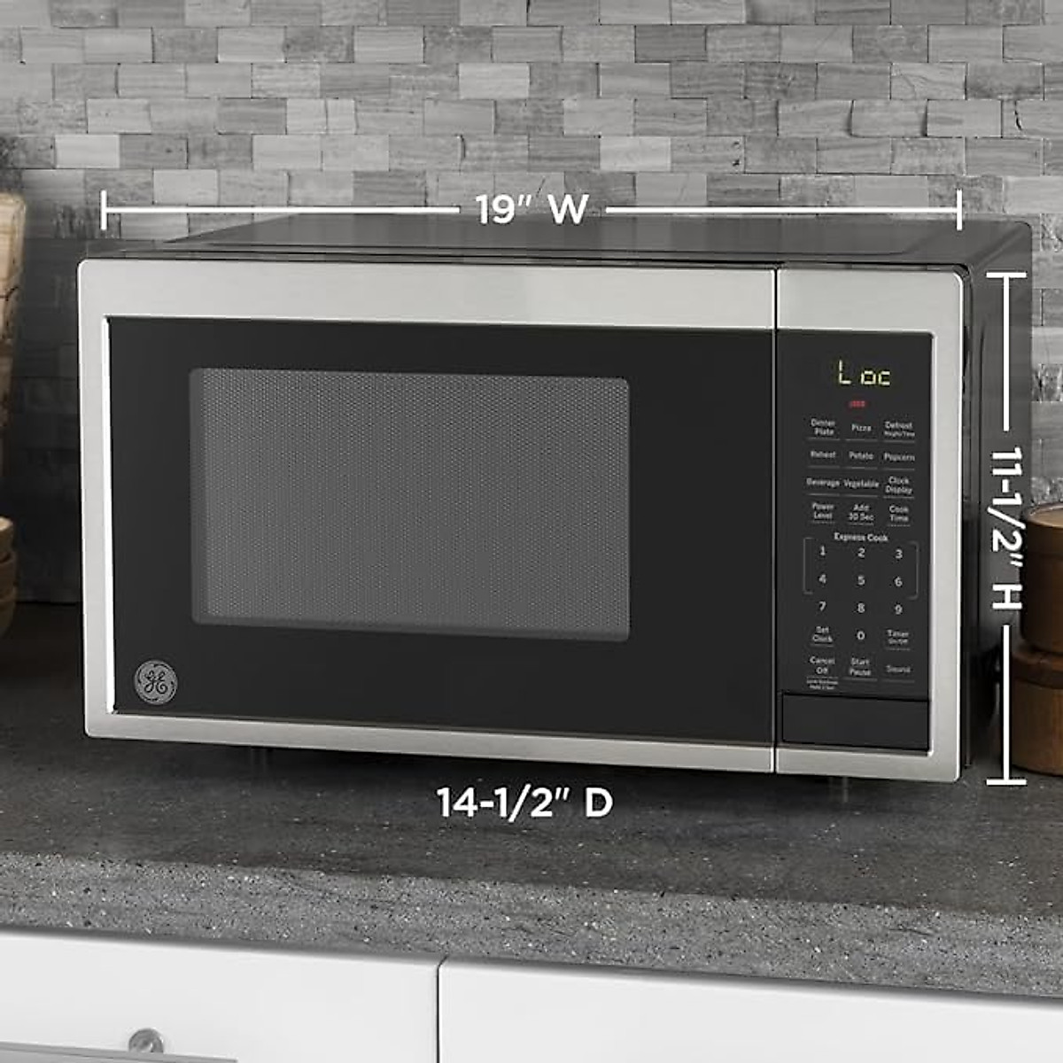 GE GCST09N1WSS Microwave Oven, 900-watt 7 Auto Cooking Settings, Kitchen Essentials for The Countertop, Dorm Room or Apartment, Child-Lock Technology 0.9 Cu. Ft, Stainless Steel