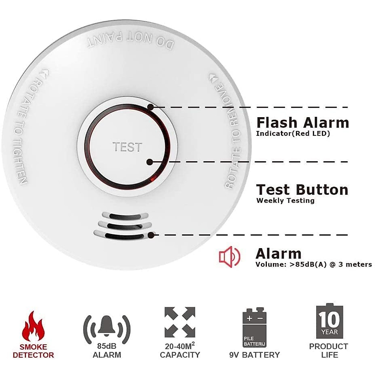 LSHOME 4 Pack Smoke Detector Fire Alarms 9V Battery Operated Photoelectric Sensor Smoke Alarms Easy to Install with Light Sound Warning, Test Button,9V Battery Included Fire Safety For home (GS526A-4)