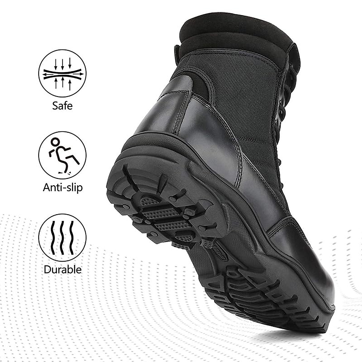 NORTIV 8 Steel Toe Boots for Men Safety Industrial & Construction Military Work Boots Slip Resistant ASTM F2413-18 Black Size 10.5 M US Trooper-Steel