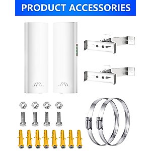 5.8G Wireless Bridge with Pole/Wall Mount Bracket - Extend Starlink Internet Access Outdoor, 2 Miles Point to Point WiFi Bridges with PoE Adapter, 2-Pack