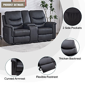 Consofa Loveseat Recliner Reclining Loveseat with Console, Wall Hugger Loveseat Recliner, Double Reclining Loveseat with Side Pockets & Cup Holders for Living Room, Office, Home Theater