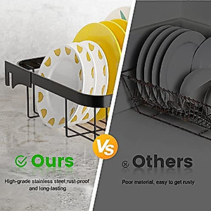 MERRYBOX Over The Sink Dish Drying Rack, SS65-03 Adjustable Length (25.6-33.5in) and Height Over Sink Dish Rack, Dish Drainer with Dishware Holder & Hooks for Kitchen Sink Organizer Space Saver