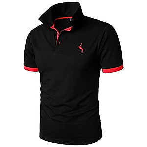 HOOD CREW Men’s Classic Polo Shirt Short Sleeve Shirts Lightweight Casual Tops Black XL