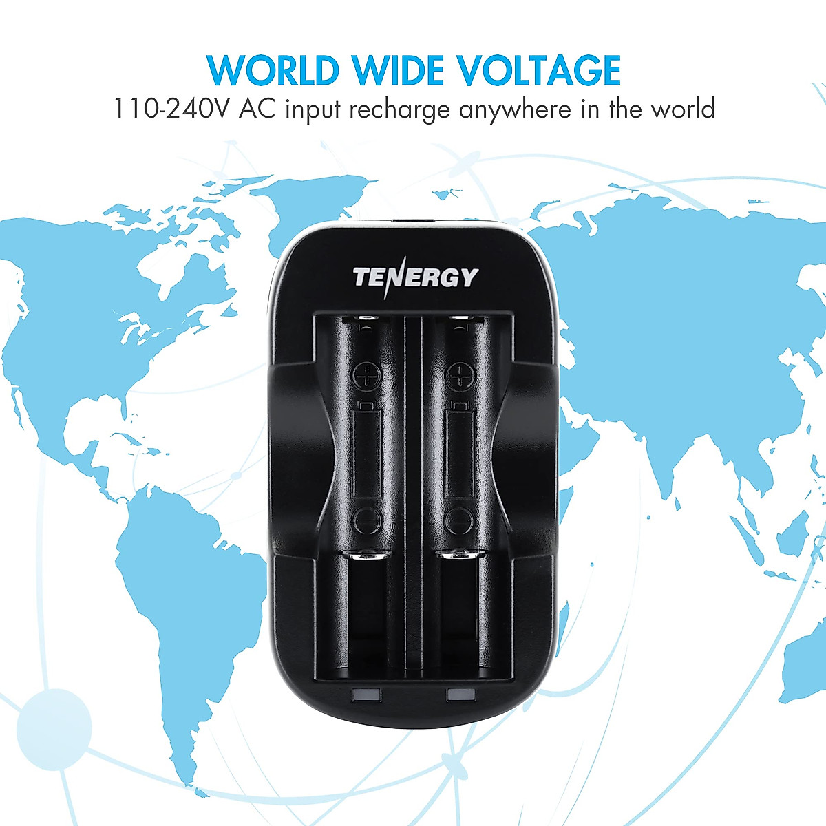 Tenergy TN269 2-Channel Li-ion 18650 18500 14500 Fast Battery Charger, 1A Charging Rate