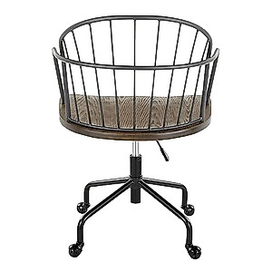 LumiSource Riley Adjustable Office Chair, Home Office Chair with Wheels, Wooden Desk Chair, Black Office Chair, Computer Chair, Home Office Desk Chair Comfy, Farmhouse Chair