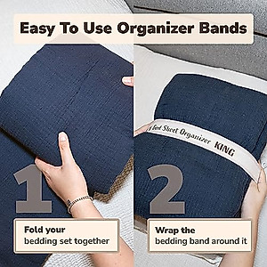 ECOHomes Bed Sheet Organizer and Storage Label Bands | Sheets Set Organizers for Linen Closet - Elastic Bedding Sheet Keepers Straps for Foldable Bedsheet, Pillow Case, Duvet (King 4PCs Pack | Cream)