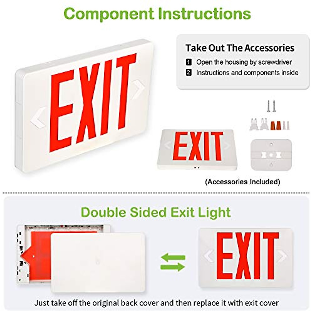 Hykolity LED Exit Sign, Red Letter Emergency Exit Lights, 120V-277V Universal Mounting Double Face - 4 Pack