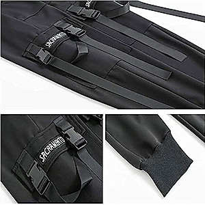 XYXIONGMAO Men's Jogger Techwear Pants Hip Hop Goth Pants Streetwear Harem Pants Sweat Pants Tactical Track Pants Multi Pocket Black Joggers Cyberpunk Cargo Cool Baggy Pants (Black, M)