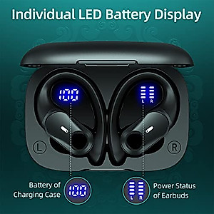 FK Trading for Kyocera DuraForce Ultra 5G Wireless Earbuds Bluetooth Headphones, Over Ear Waterproof with Microphone LED Display for Sports Running Workout - Black