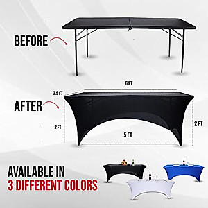 Leoa's Lux 2 Pcs Black Spandex Table Covers 6ft Fitted Tablecloth Stretch for Standard Folding Tables - Elastic Rectangular Wrinkle Resistant Massage Table Clothes for 6 Foot Rectangle Tables