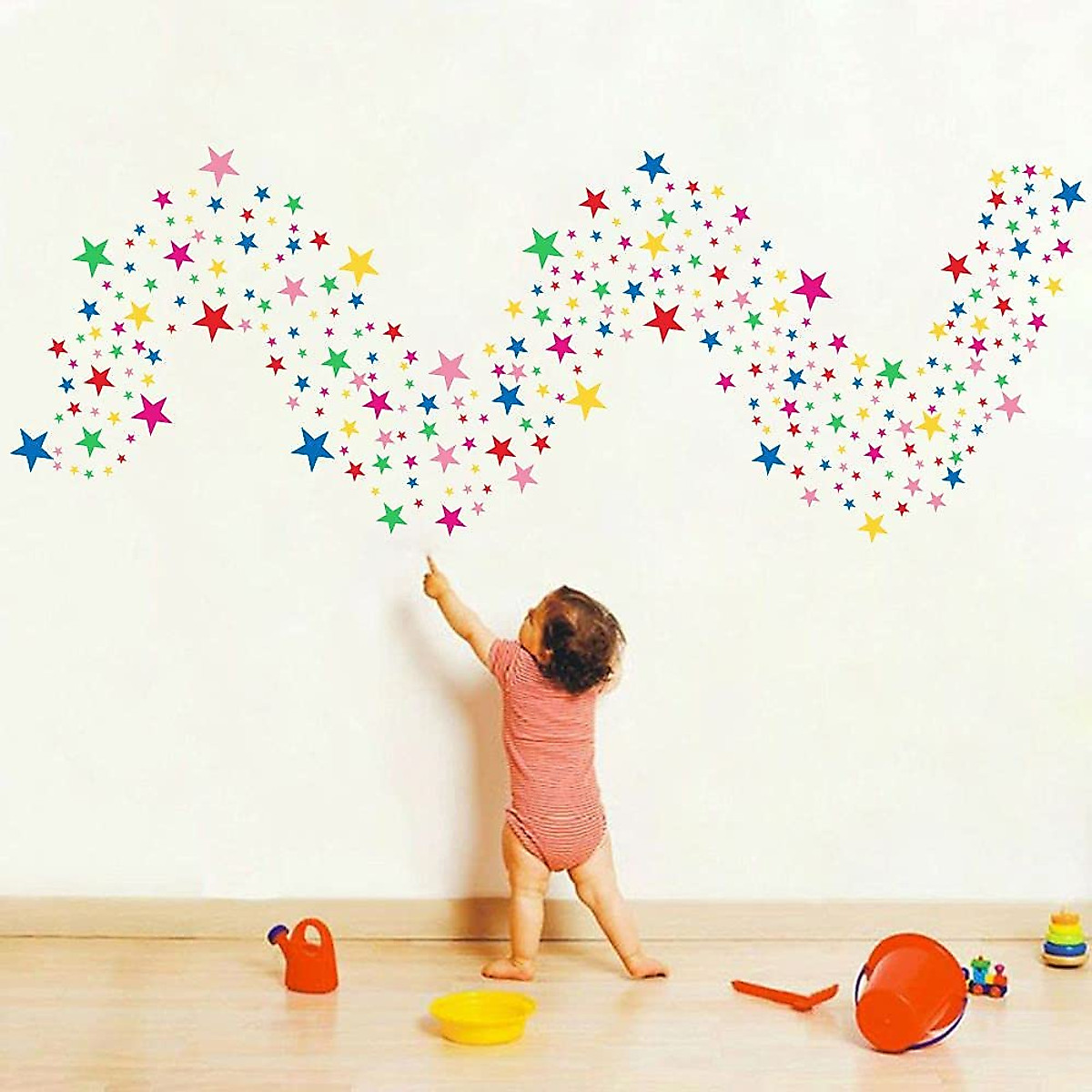 ANFRJJI Colorful Star Wall Sticker - Colorful Star Wall Decal - Colorful Star Wall Art - PVC Removable Wall Decor for Kids Room - Rainbow Colors Primary 6 Colors Star Decals - 318 piece Color Stars