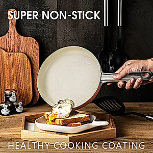 FRUITEAM 13-Piece Cookware Set Non-stick Ceramic Coating Cooking Set, Induction Pots Pans Set with Lids, Heavy Duty Stainless Steel Handles, Induction, Oven, Gas, Stovetops Compatible for Family Meals