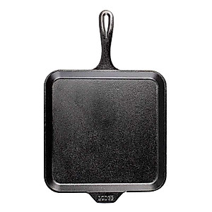 Lodge Cast Iron Square 11" Griddle & Silicone Hot Handle Holder - Red Heat Protecting Silicone Handle for Cast Iron Skillets with Keyhole Handle