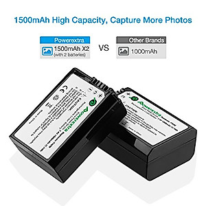 Powerextra Battery (4-Pack) and Charger for Sony NP-FW50 and Sony ZV-E10, Alpha a6500, Alpha a6300, Alpha a6000, Alpha a7 II, Alpha a7R II, Alpha a7S II, Alpha a5000, Alpha a5100 Digital Camera