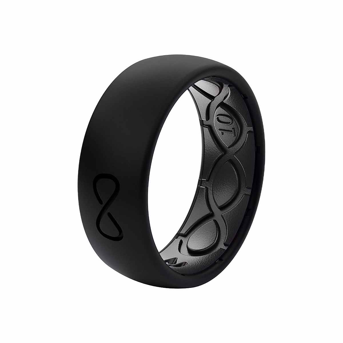 Groove Life Solid Black/Black Ring - Breathable Silicone Wedding Rings for Men, Lifetime Coverage, Unique Design, Comfort Fit Ring - Size 10