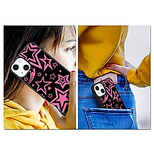 Wihytec Pink Star Phone Case for iPhone 13 Stars Case Cover TPU Bumper Hard Back Shockproof Phone Case Girly Protective Phone Cover with Design