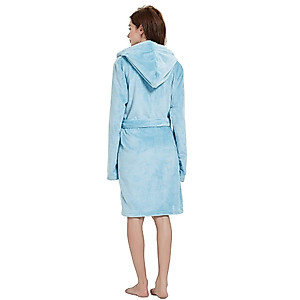 Bel Citrine Women’s Short Plush Robe with Hood, Warm Cozy Bathrobe (S/M, Blue)…