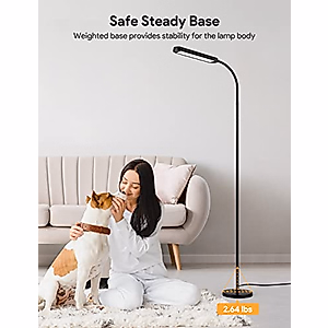 MediAcous Floor Lamp, LED Floor Lamp for Living Room, 5 Colors & Brightness & Step-Less Adjustable, Standing Lamp with 1H Timer, Remote & Button, Dimmable Reading Floor Lights, Work with Wall Switch