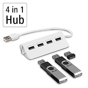 Hama 00200120 External 4-Port USB 2.0 Hub, USB Powered, White