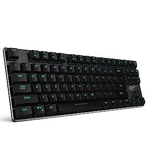 Mechanical Keyboard HAVIT Backlit Wired Gaming Keyboard Extra-Thin & Light, Kailh Latest Low Profile Blue Switches, 87 Keys N-Key Rollover (Black) (Renewed)