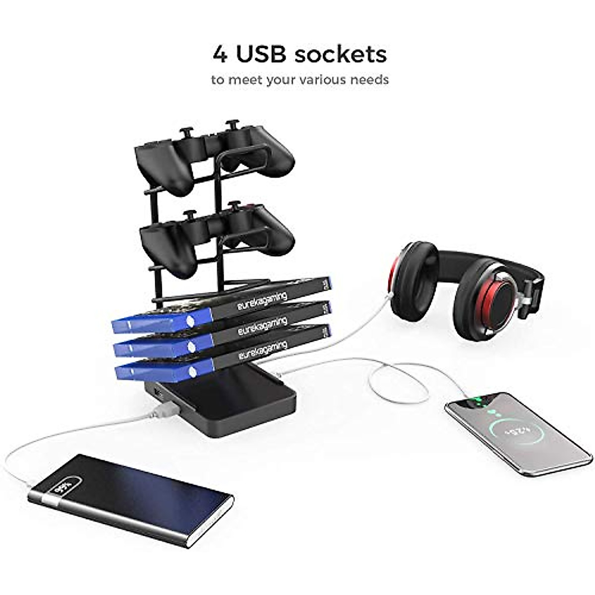 DESIGNA 60 inch Gaming Desk, Large Curved Computer Desk with Full Mouse Pad, T-Shaped Professional Gamer Studio Table for 3 Monitors with USB Handle Rack Cup Holder Headphone Hook, Carbon Fiber Black