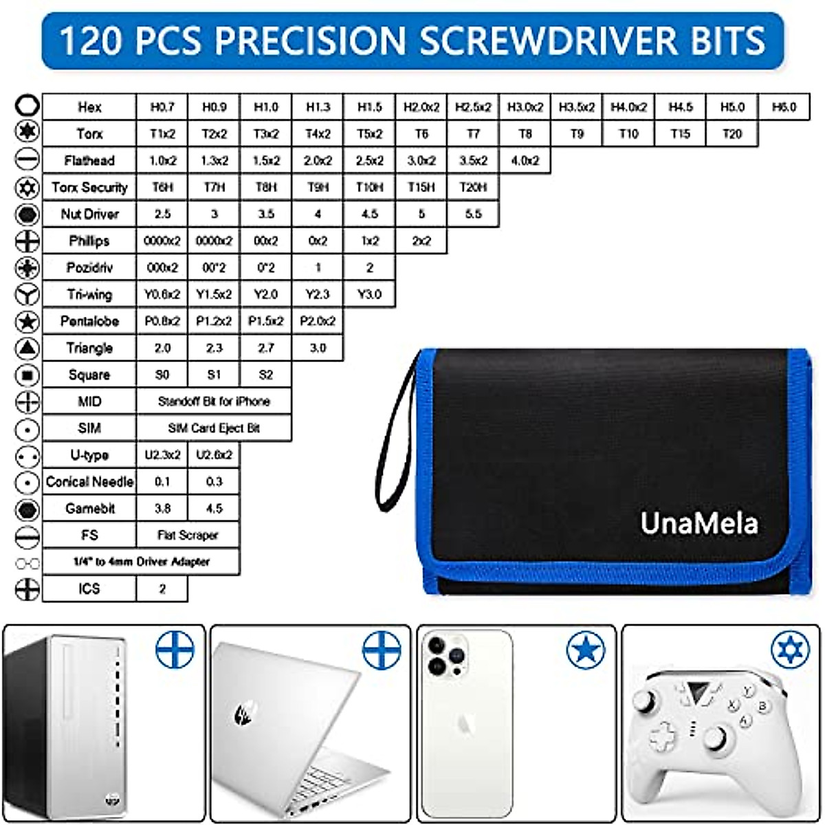 Precision Screwdriver Set, Unamela 139 in 1 Computer Repair Tool Kit, Magnetic Screwdriver Kit with 120 Bits Compatible for PC Building, Laptop, MacBook, Tablet, iPhone, PS4, Xbox, Game Console