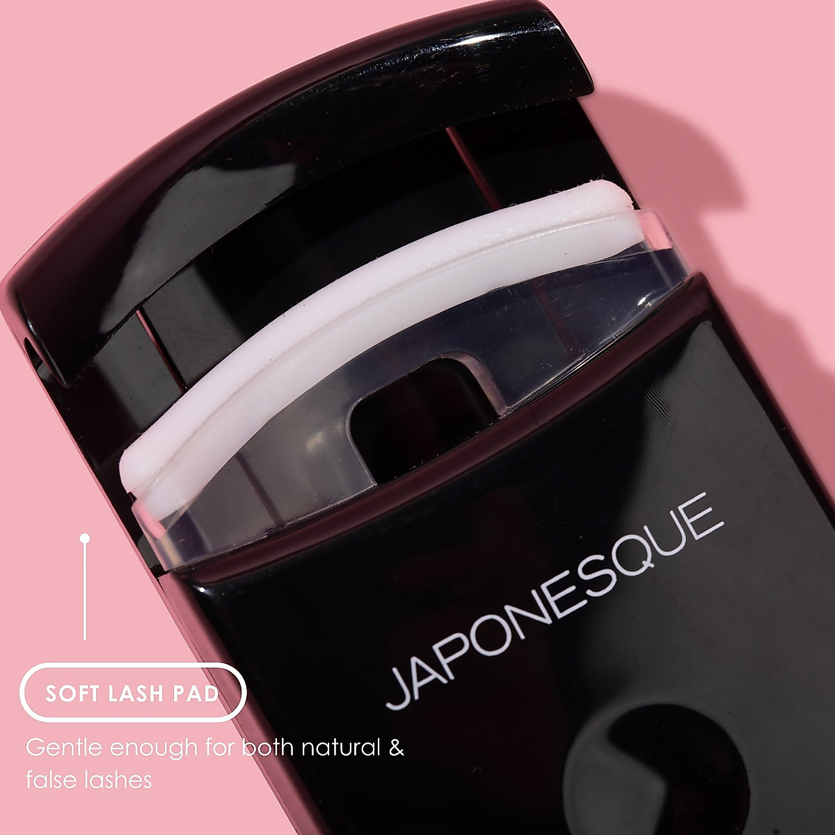 JAPONESQUE Travel Eyelash Curler, Black - Plastic Eyelash Curlers for Travel Makeup, Go Curl Lash Curler with Bonus Replacement Lash Pad - 1 Pack