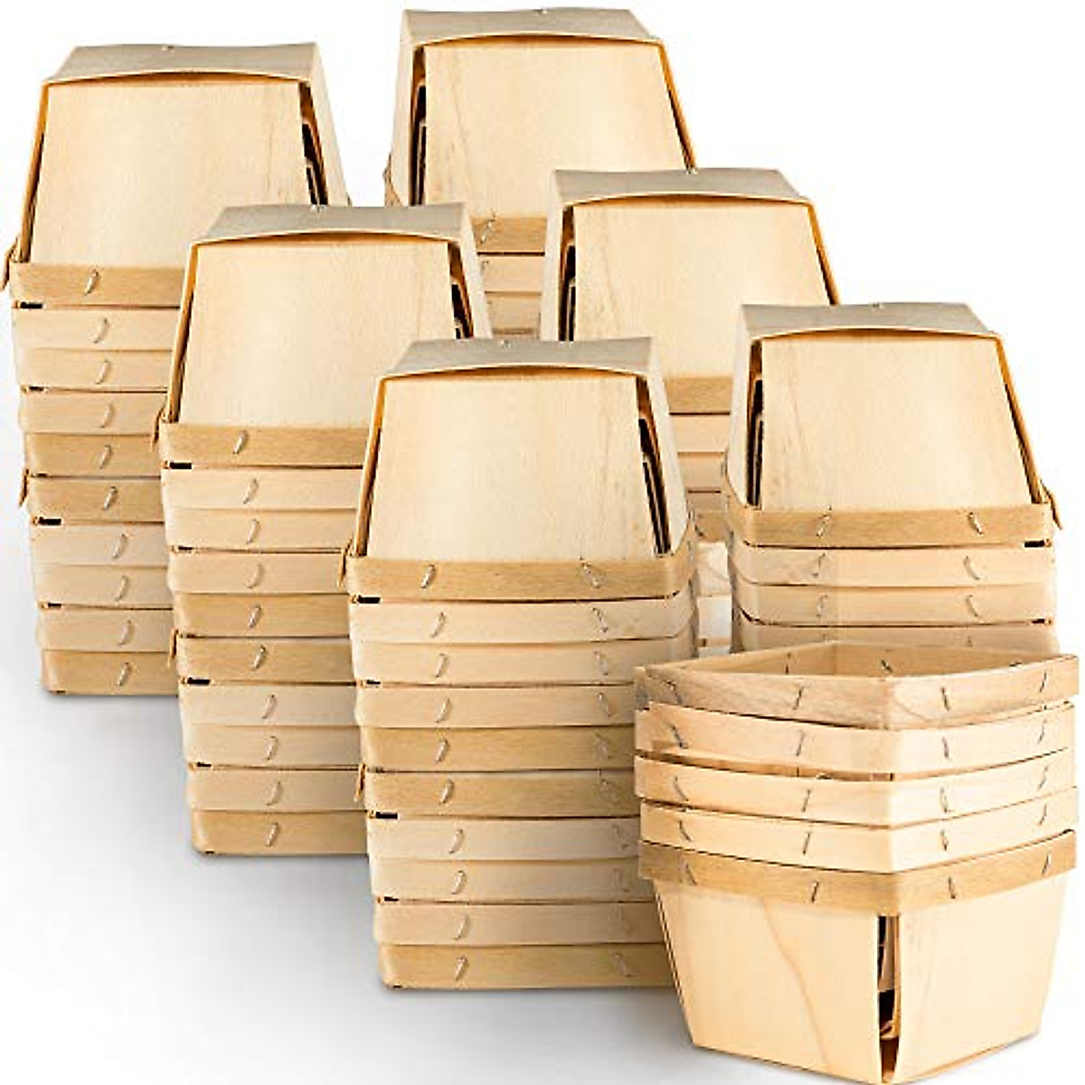One Pint Wooden Berry Baskets (75 Pack); for Picking Fruit or Arts, Crafts and Decor; 4” Square Vented Wood Boxes
