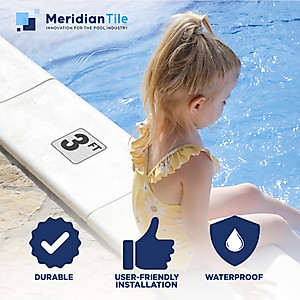 Aquatic Custom Tile, 3FT Pool Depth Markers, 6x6 Inches Vinyl Pool Stickers, Swimming Pool Number Markers, Pool Safety Signage, Adhesive Pool Depth Markers Stickers for Decks, MADE IN USA - (1 Pack)