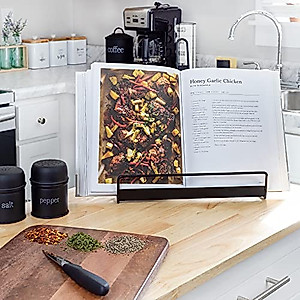AuldHome Rustic Black Metal Cookbook Stand; Vintage Recipe Holder for Cooking and Baking