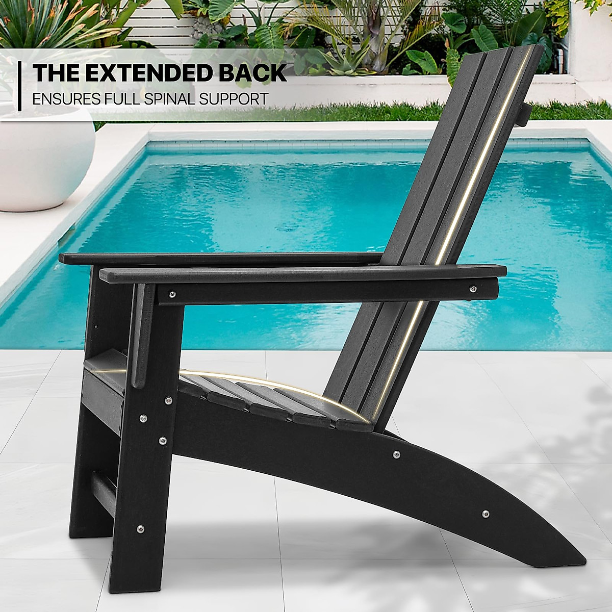 MoNiBloom Black Adirondack Chairs Set of 2, HDPE All-Weather Adirondack Patio Chair Outdoor Plastic Lawn Chair for Garden Backyard, Composite Patio Furniture for Firepit and Pool, 300Lbs Capacity