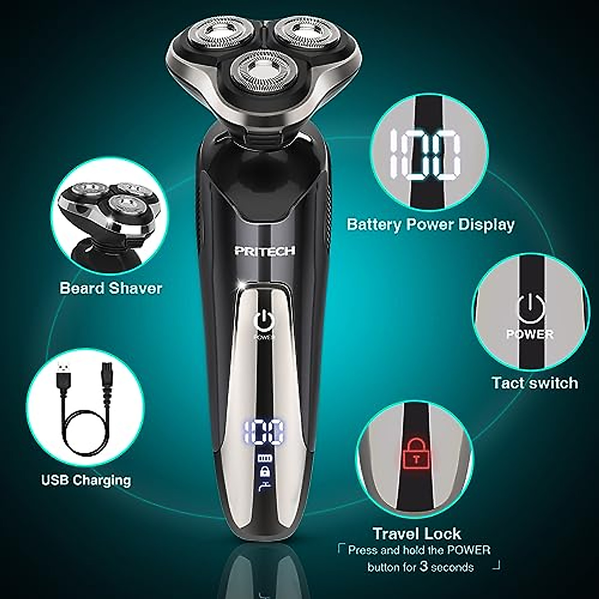 Mens Electric Razor for Men Electric Shavers for Men Electric Razors for Men Face Shaver for Mens Rechargeable Razors for Shaving Electric Cordless Men's Electric Shaver Waterproof Wet Dry by PRITECH