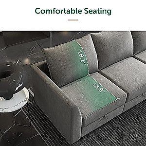 HONBAY Reversible Sectional Modular Couch with Ottoman U Shaped Storage Oversized Sectional Sleeper Sofa with Wide Chaise for Living Room, Grey