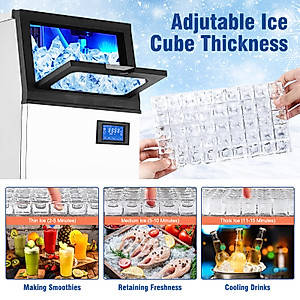 Commercial Ice Maker Machine, Freestanding/Under Counter Stainless Steel Ice Machine, 80Lbs/24 Hour with 24Lbs Ice Storage Capacity, Self Cleaning, Ideal for Restaurant/Bar/Cafe/Shop/Home/Office