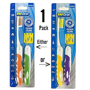 Azi 2pc Premium TSA Approved Travel Toothbrush On The Go Folding Medium Bristles & Tongue Cleaner/Gum Massager Travel Camping Handbag Backpack Car RV Dorm Gym School Locker