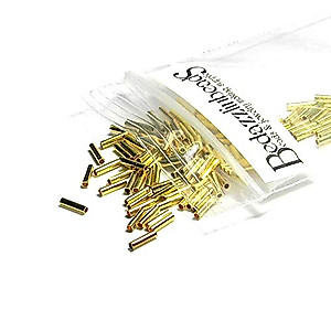 100 Little 5mm Long x 1mm Smooth Straight Tube Spacer Beads Plated Brass Metal (Gold Plated)