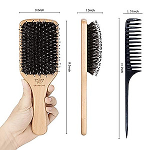 Hair Brush Boar Bristle Hairbrush for Thick Curly Thin Long Short Wet or Dry Hair Adds Shine and Makes Hair Smooth, Best Paddle Hair Brush for Men Women Kids