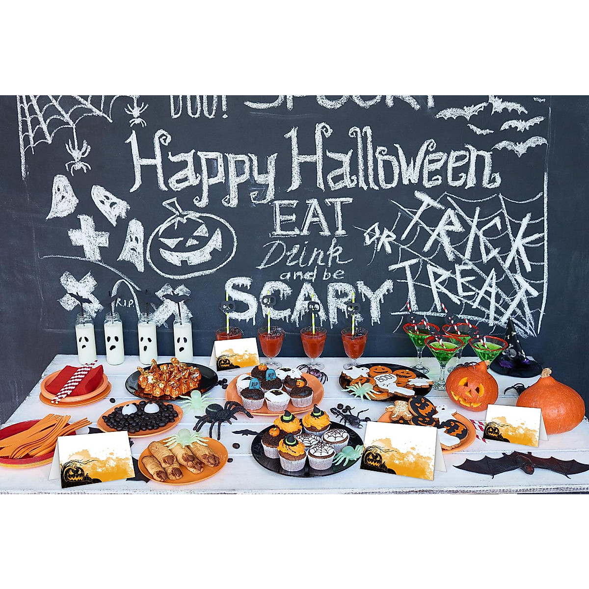 25 Pack Halloween Tent Place Cards, Place Cards for Table Setting, Folded Eggshell Paper Name Tent Cards for Halloween Holiday Dinner Decorations - HW03