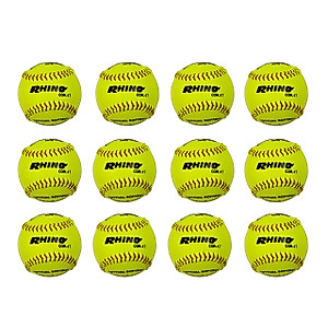 Champion Sports 12" Syntex Leather Cover Softballs - Cork Core - Medium Compression - NFHS Approved - Raised Seams - Optic Yellow - Pack of 12