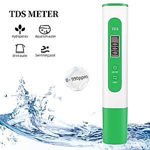 TDS Meter Digital Water Quality Tester for RO-RODI System Drinking Water,Aquariums, Hydroponics,0-9990 ppm Measuring Range,1 ppm Increments,2% Readout Accuracy（Green）
