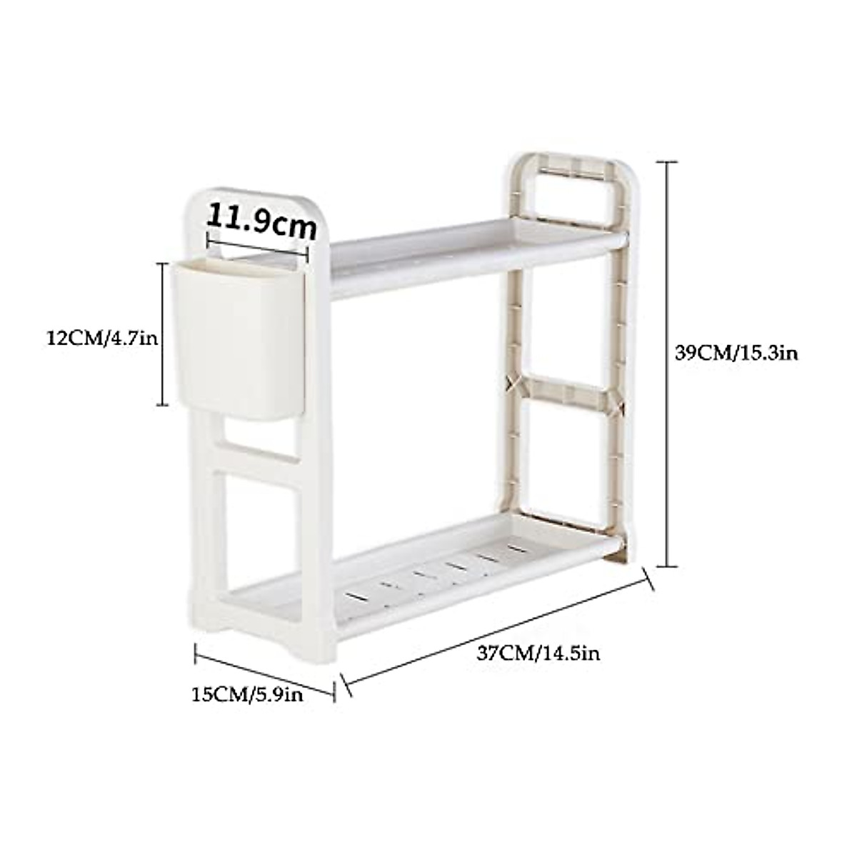 FIZZOQI 2 Layer Kitchen Spices Bottle Organizer Rack Multi-Functional Organizer Shelf Home Durable Storage Shelf Eco-Friendly Stand White Utility Rack Floor Storage Rack