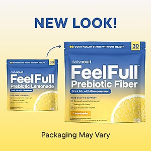 Daily Nouri FeelFull Prebiotic Fiber Drink Mix with Glucomannan & Chromium | for Natural Feeling of Fullness, Appetite & Cravings Support, Gut Microbiome & Metabolic Health | 30 Stick Packs